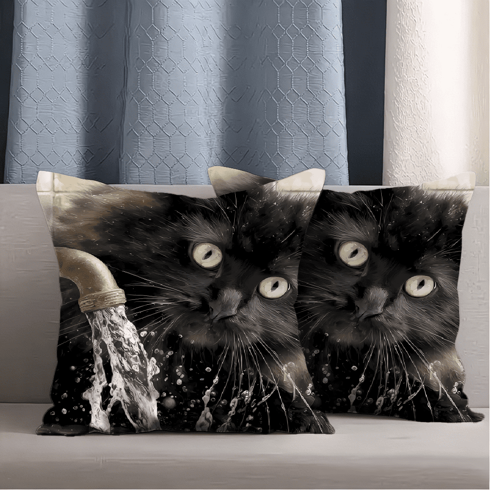 Black Cat Washing Hands Short Plush Pillow, Whimsical Vintage Bathroom ...