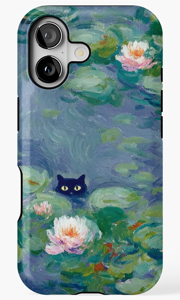 Black Cat Water Lilies Monet Impressionist Phone Case for iPhone 17 16 ...