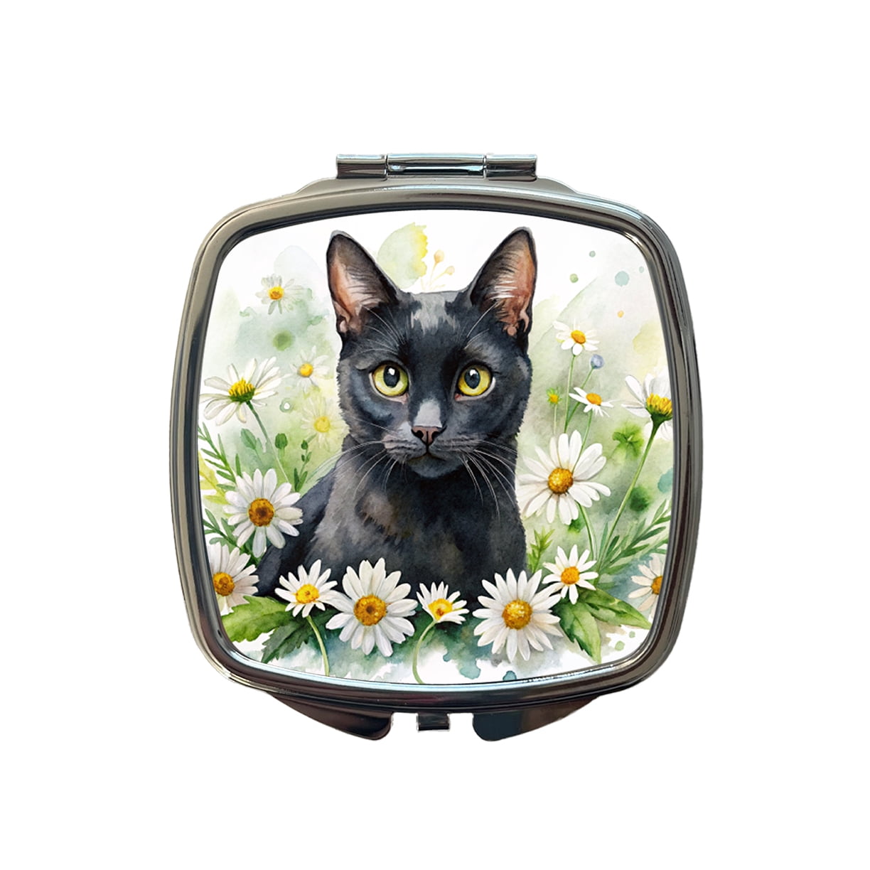 Black Cat Watercolor Design With Daisies Travel Makeup Handbag Purse ...