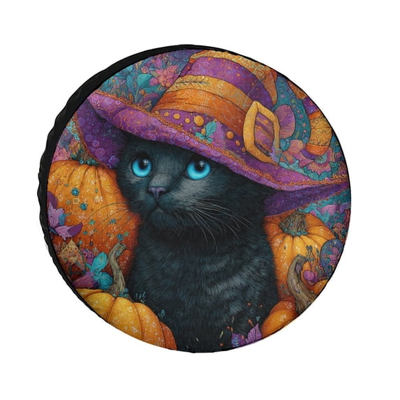 Black Cat Wearing Witch Hat Camping Spare Tire Cover Witch Black Cat ...