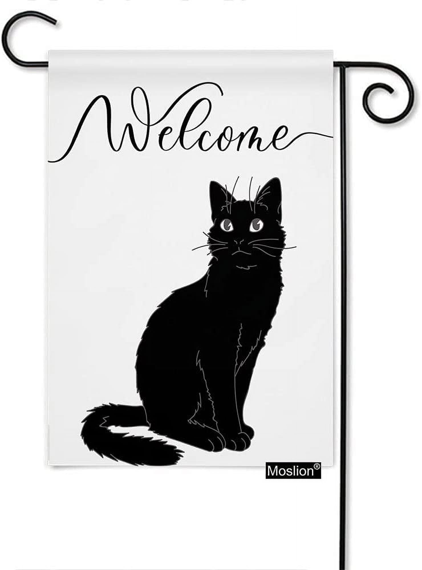 Black Cat Welcome Garden Flags Double Sided Cute Animal Kitten Sitting ...