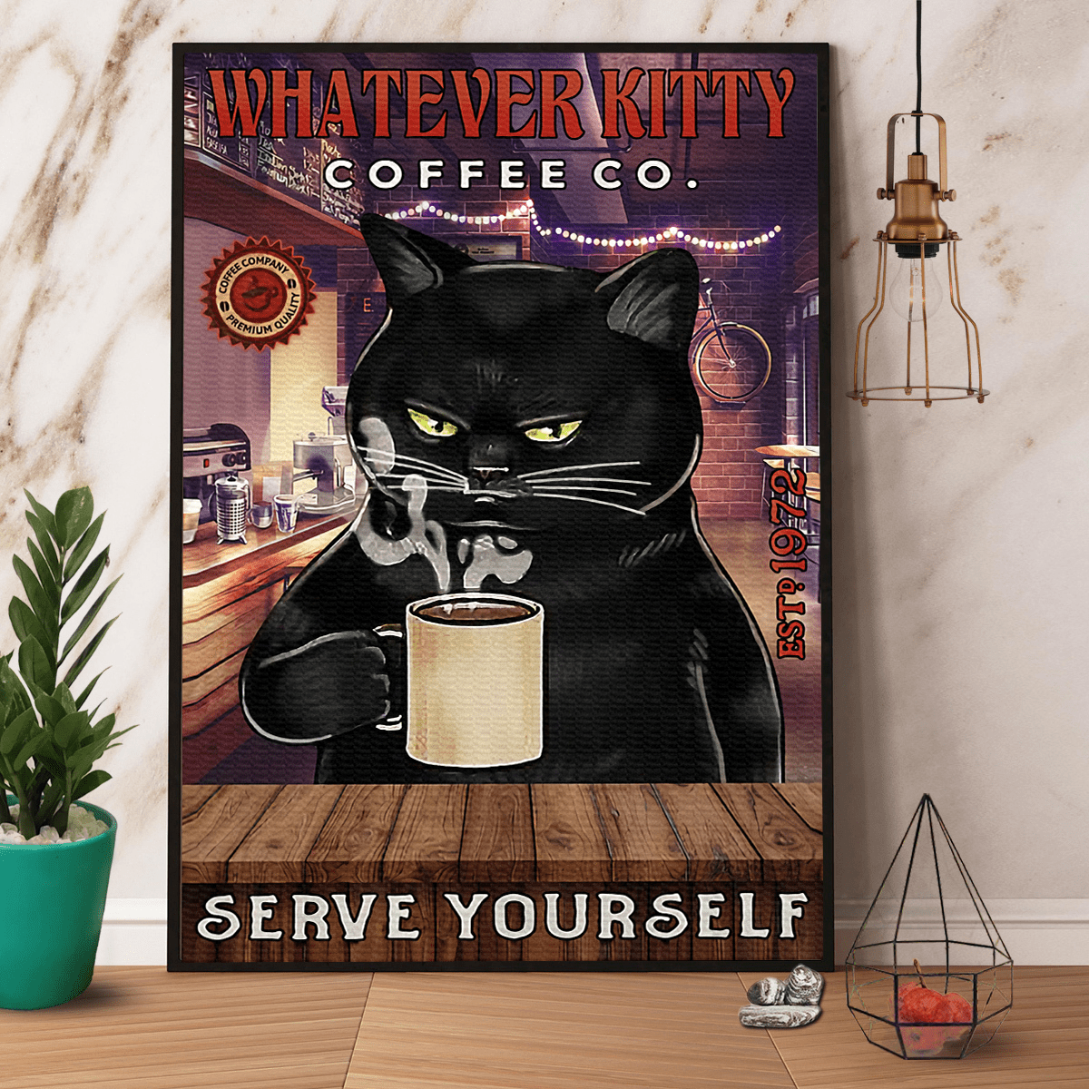 Black Cat Whatever Kitty Coffee Co. Paper Poster No Frame Matte Wall ...