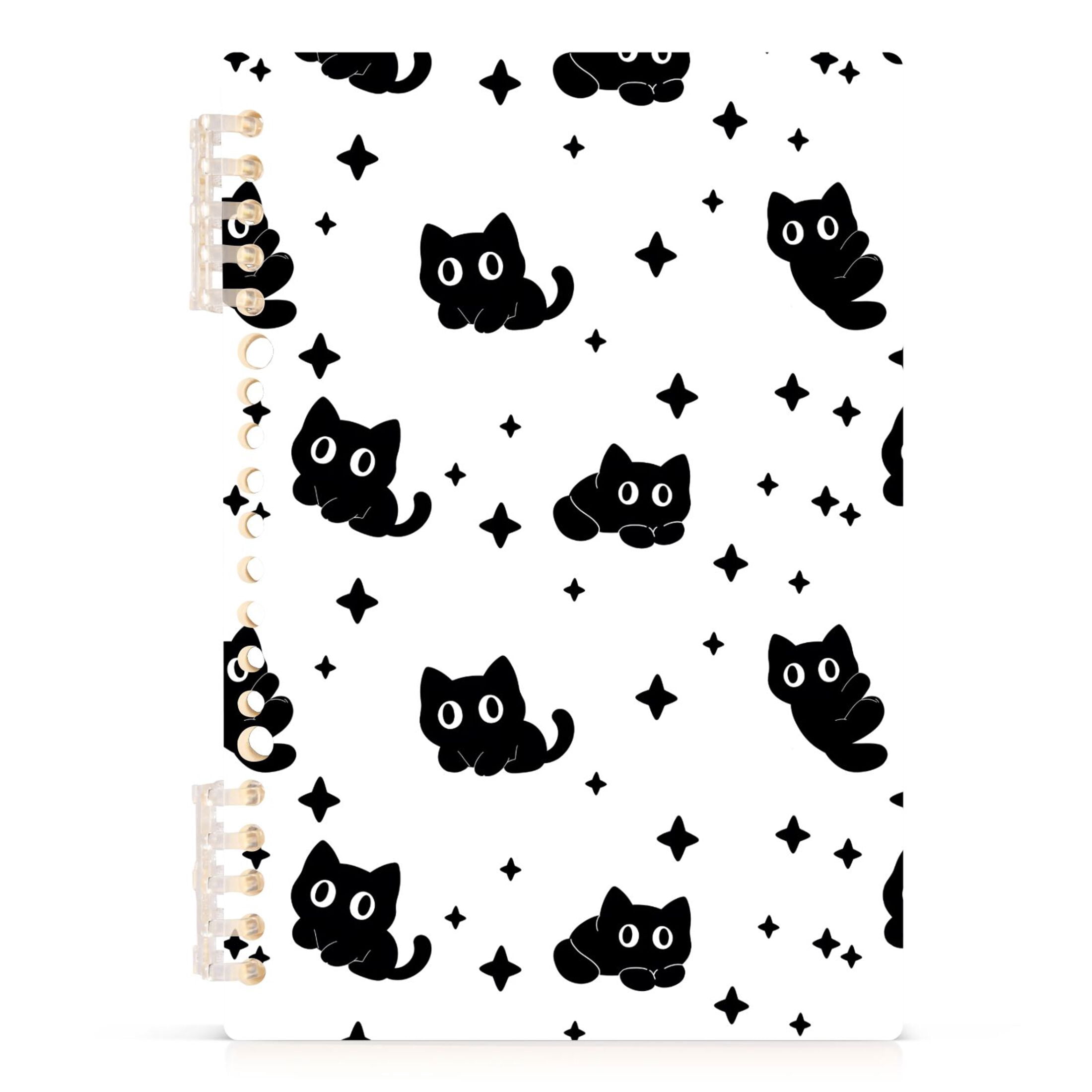 Black Cat White Pattern A5 Notebook Refillable 60 Sheets Detachable ...