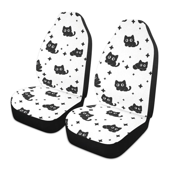 Black Cat White Pattern Car Seat Covers Front Seats Universal Fit for ...