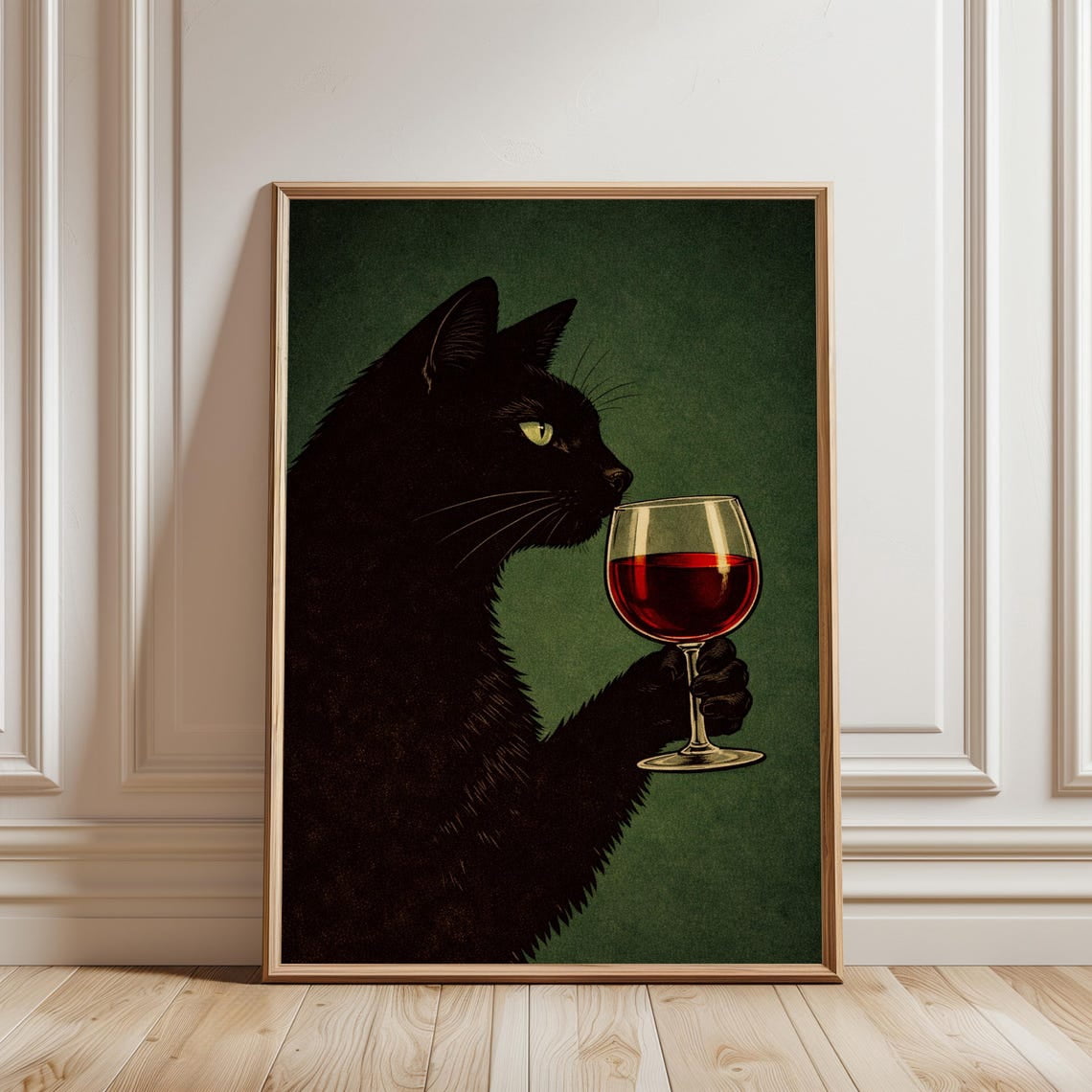 Black Cat Wine Wall Art Cat Cat Lover Edgy Animal Art Vintage Style ...