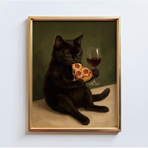 Black Cat Wine Wall Art Home Decor Unframed Paper Print - Walmart.com