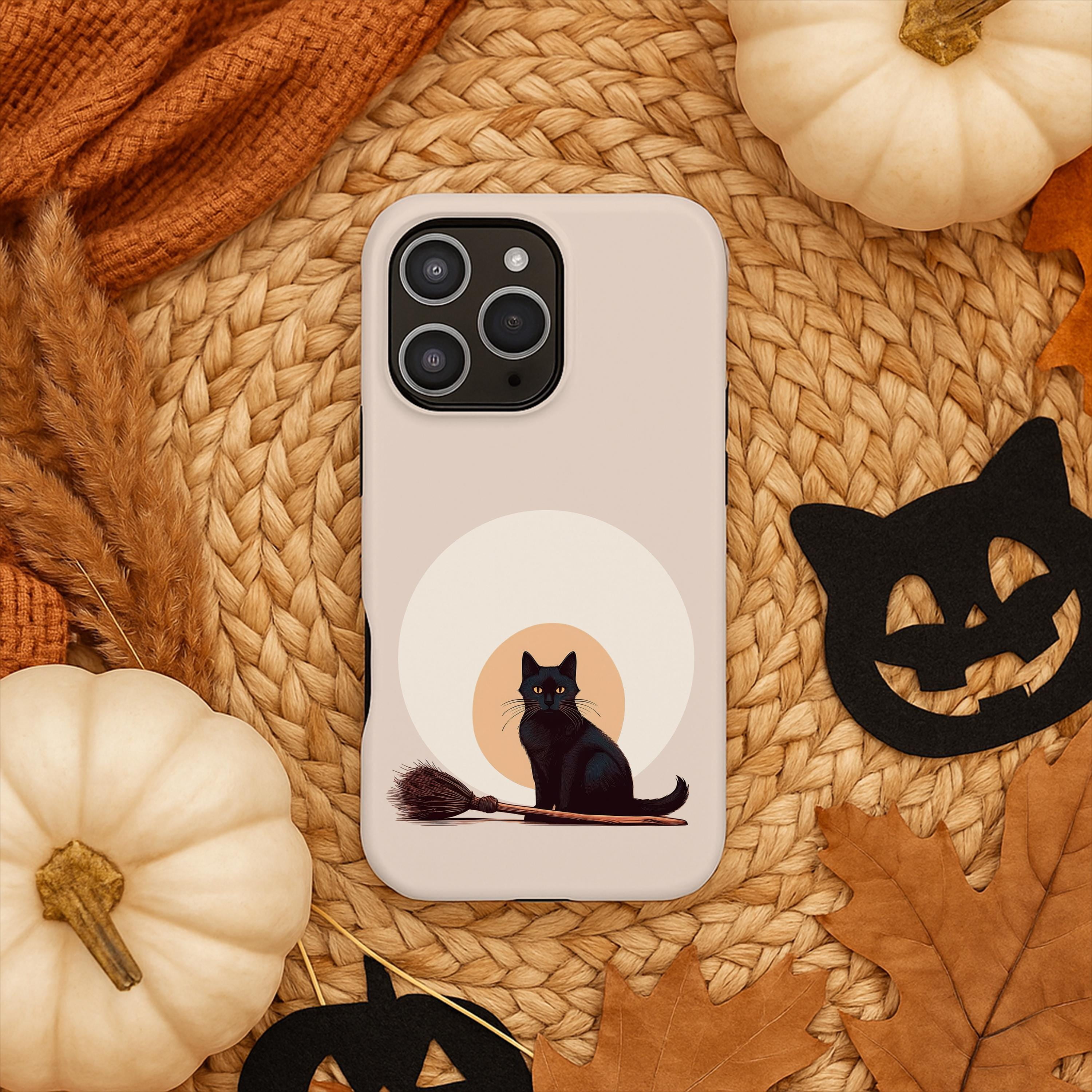 Black Cat Witch Broom Bohemian Minimalist Autumn Phone Case for iPhone ...