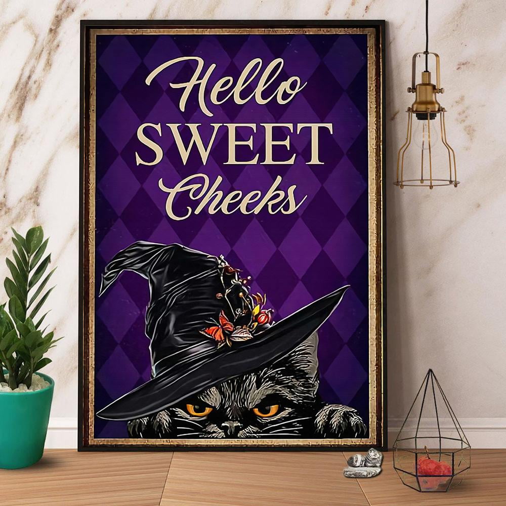 Black Cat Witch Hello Sweet Cheek Purple Paper Poster No Frame Matte ...