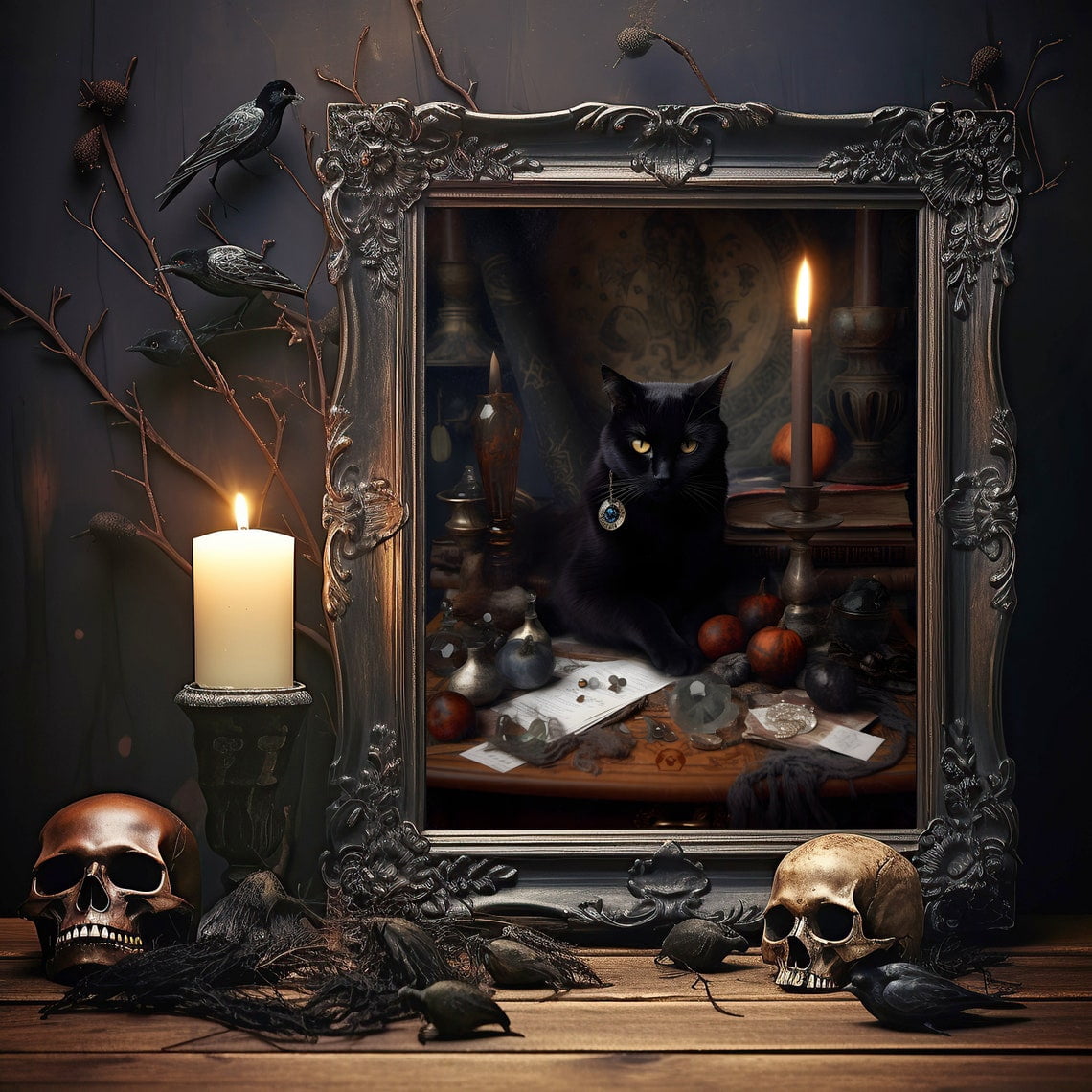 Black Cat Witch Vintage Dark Academia Gothic Victorian Witchy Decor ...