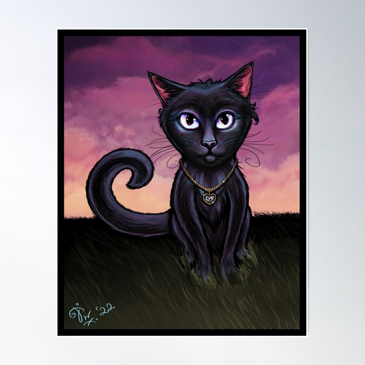 Black Cat With Amulet Poster Wall Art Modern Wall Decor For Living Room ...