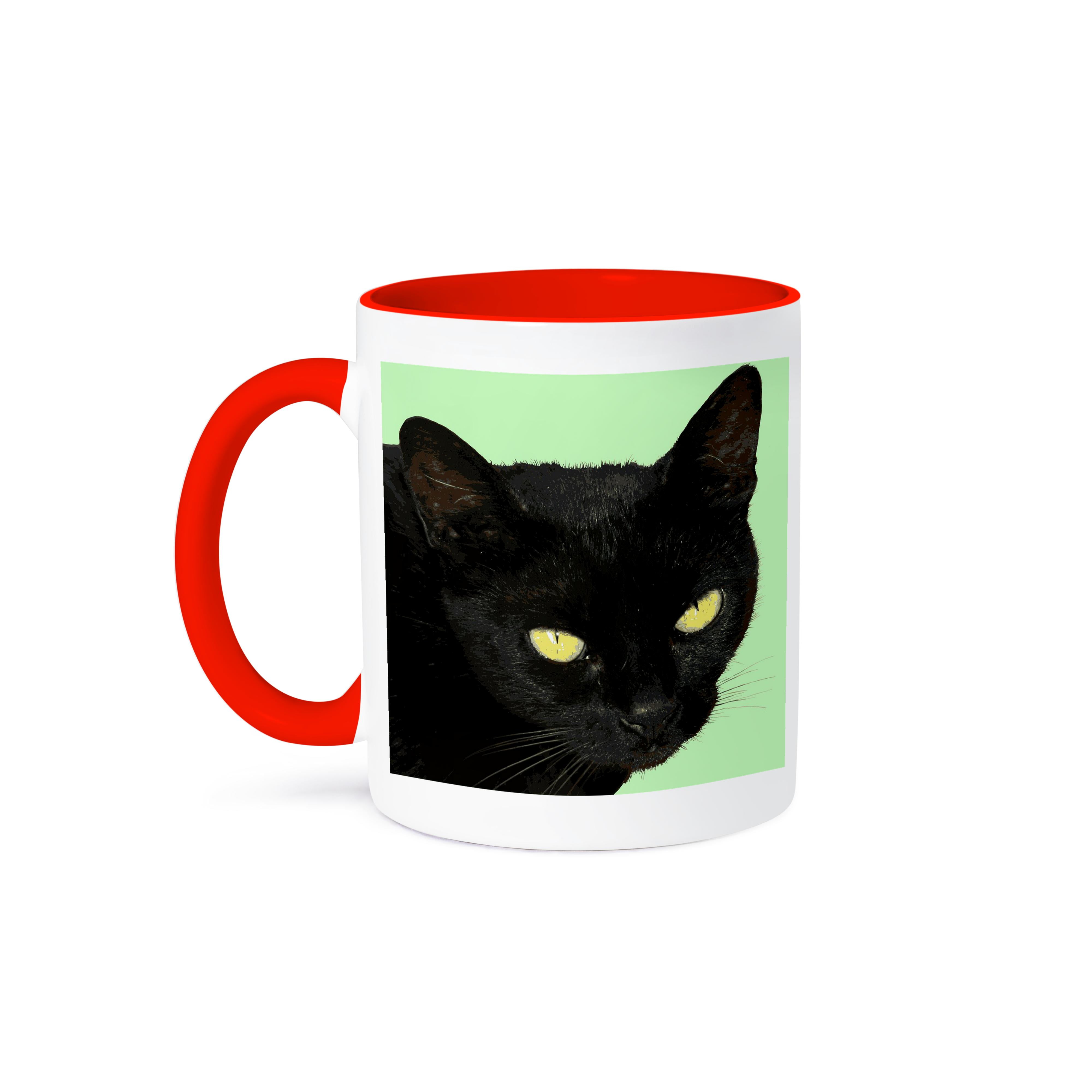 Black Cat With Beautiful Yellow Eyes Vector Art Cut Out, 11oz Two-Tone ...