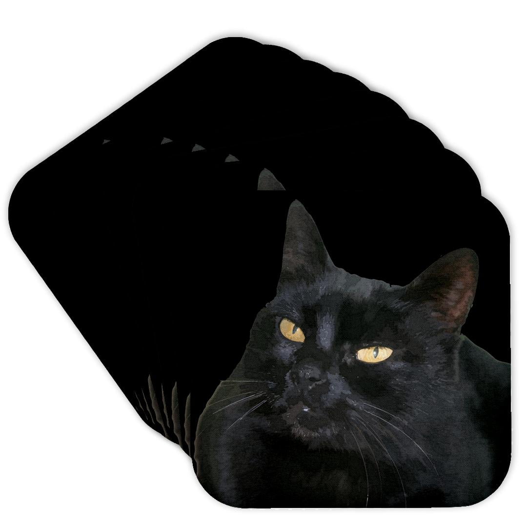 3drose, Black Cat with Beautiful Yellow Eyes Vector, Set of 8 Coasters ...