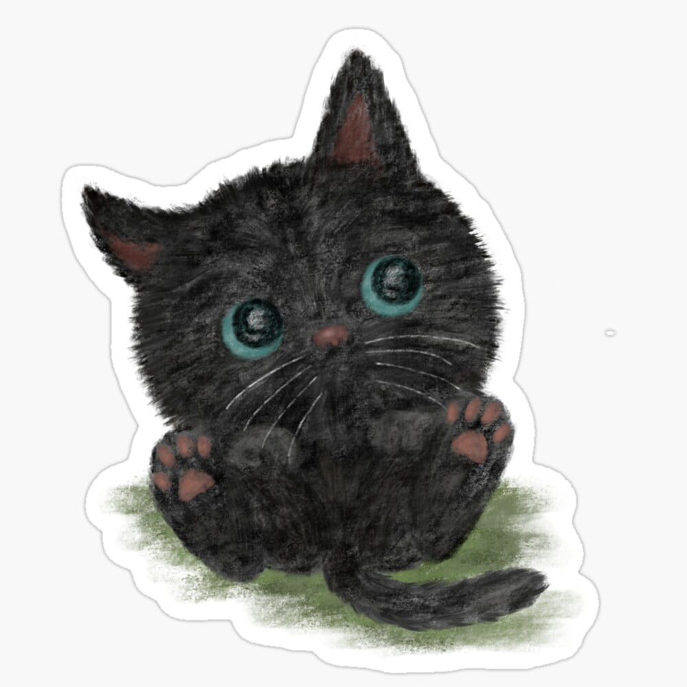 Black Cat With Blue Eyes Is Lying Down Sticker Phone Decal Water Bottle ...