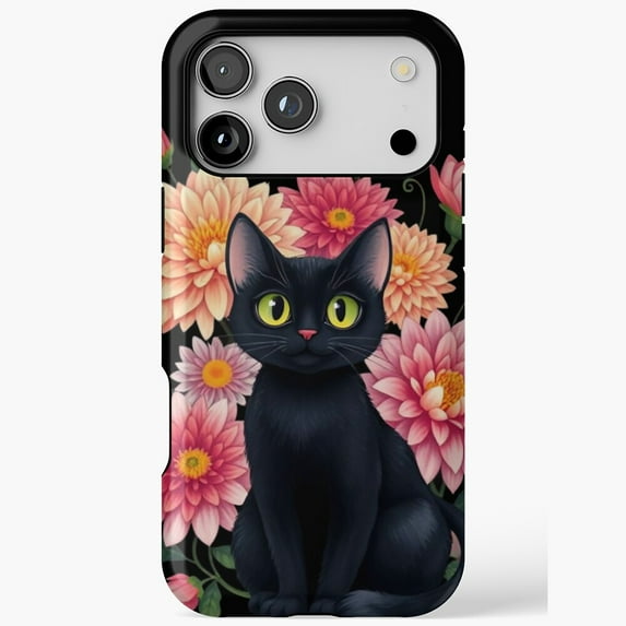 Black Cat With Flowers Art Protective Cover for iPhone 11 12 13 14 15 ...