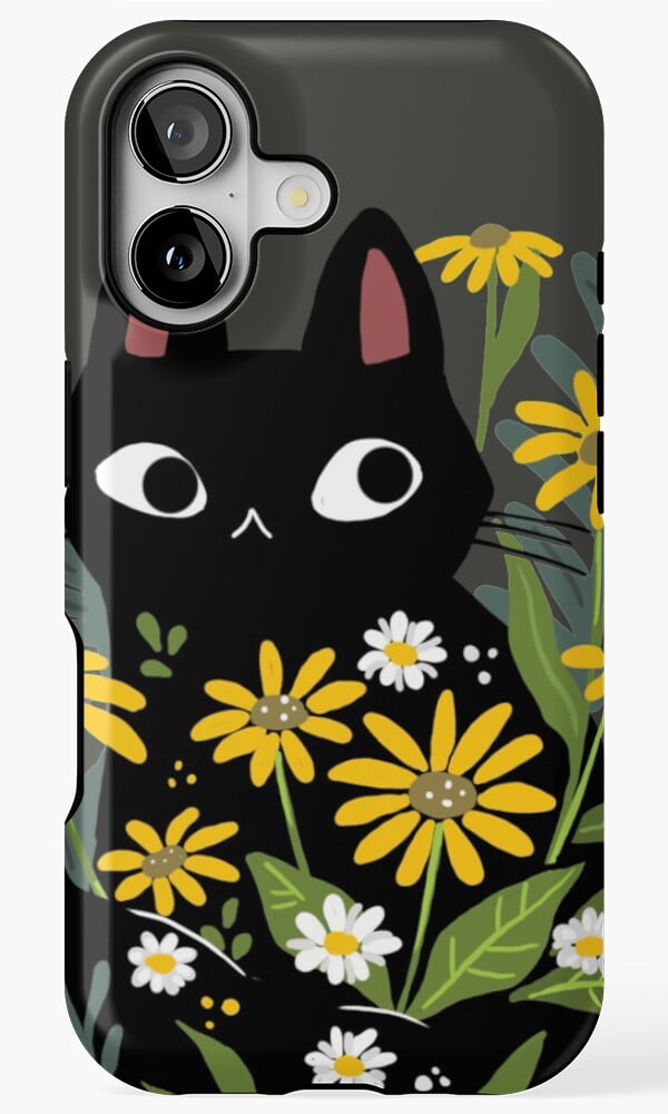 Black Cat With Flowers Cute Animal Floral Phone Case for iPhone 17 16 ...