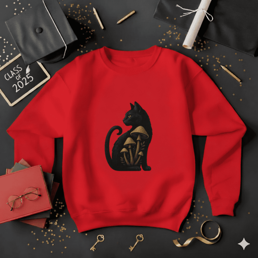 Black Cat With Golden Mushrooms Vintage Cottagecore Aesthetic Design ...