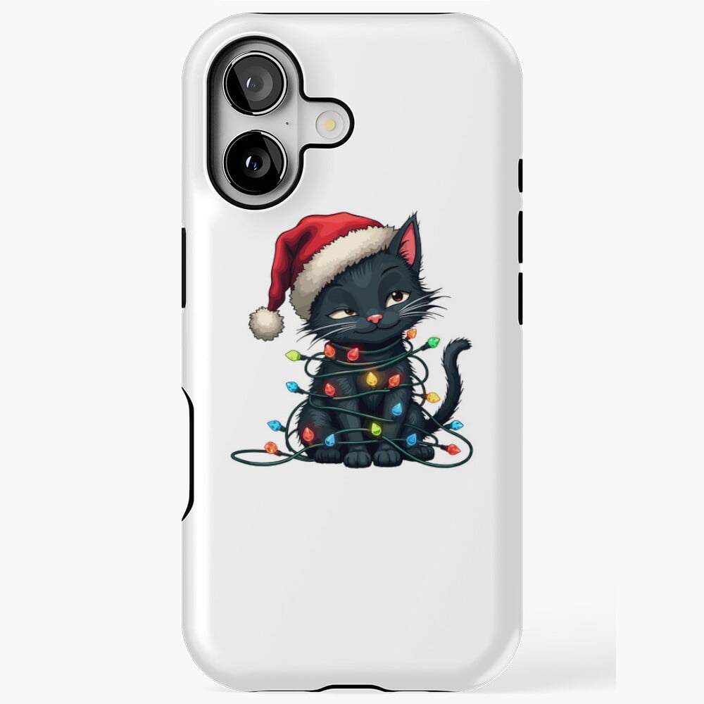 Black Cat With Lights Holiday Festive Gift Case iPhone 17 16 15 14 13 ...