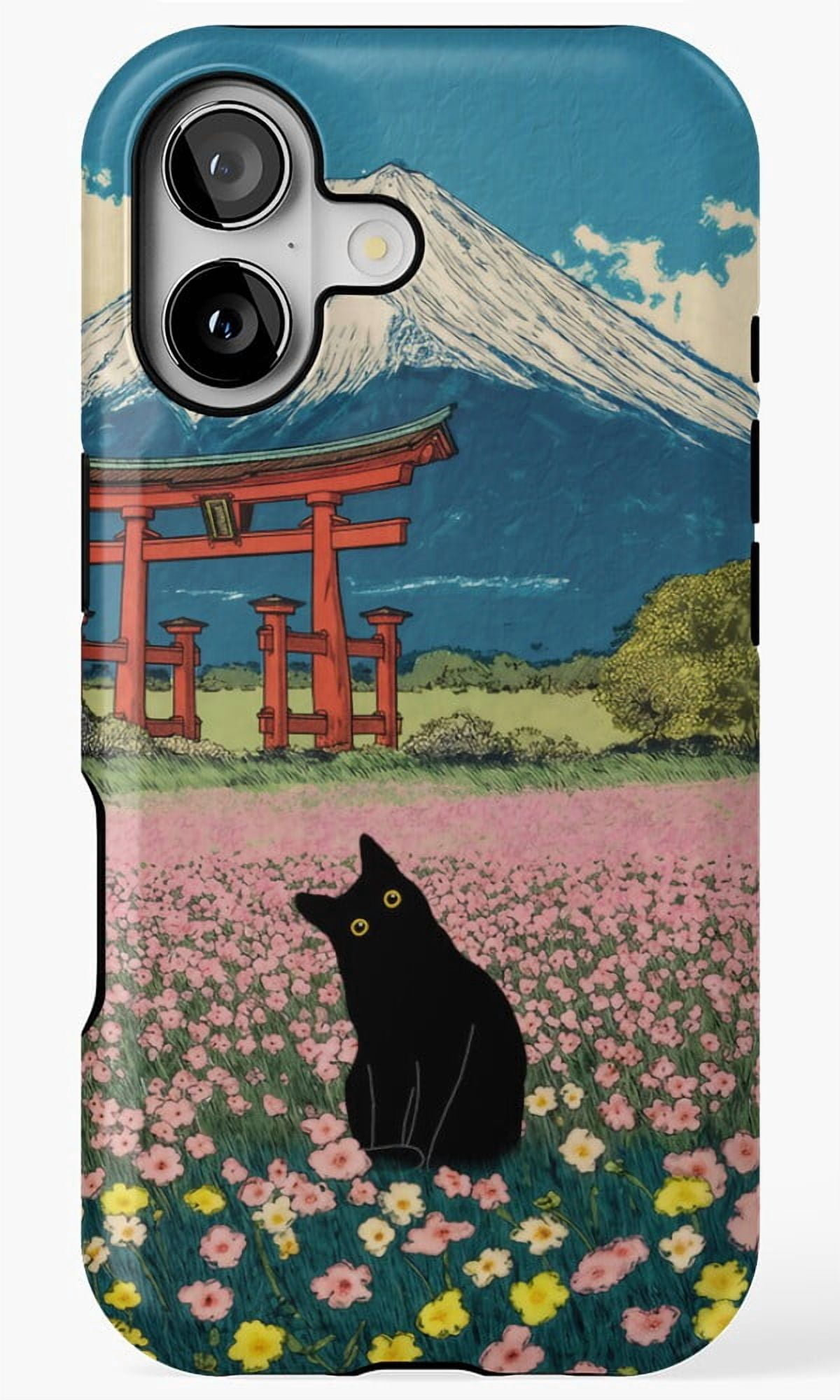 Black Cat With Mt Fuji View Japanese Scenic Landscape Art Phone Case ...