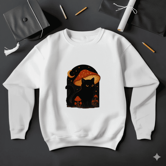 Black Cat With Mushroom Hat Vintage Grunge Cozy Cottagecore Forest ...