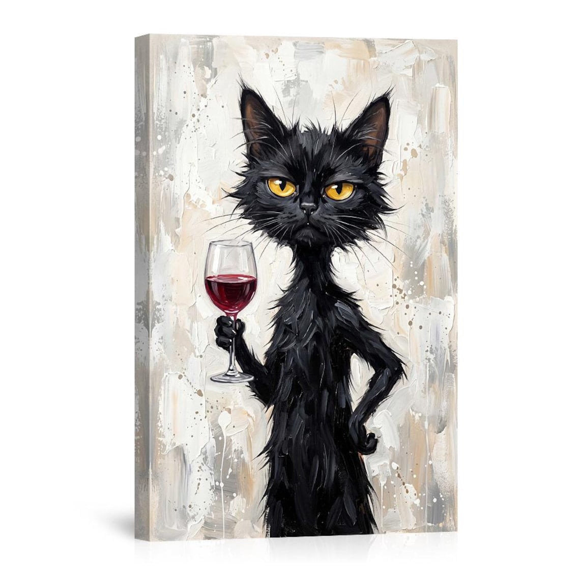 Black Cat With Red Wine Sassy Drinking For Living Room Bedroom Home ...