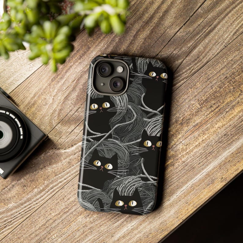 Black Cat With Yarn Phone Case, Whimsical Feline Lover Gift iPhone 11 ...
