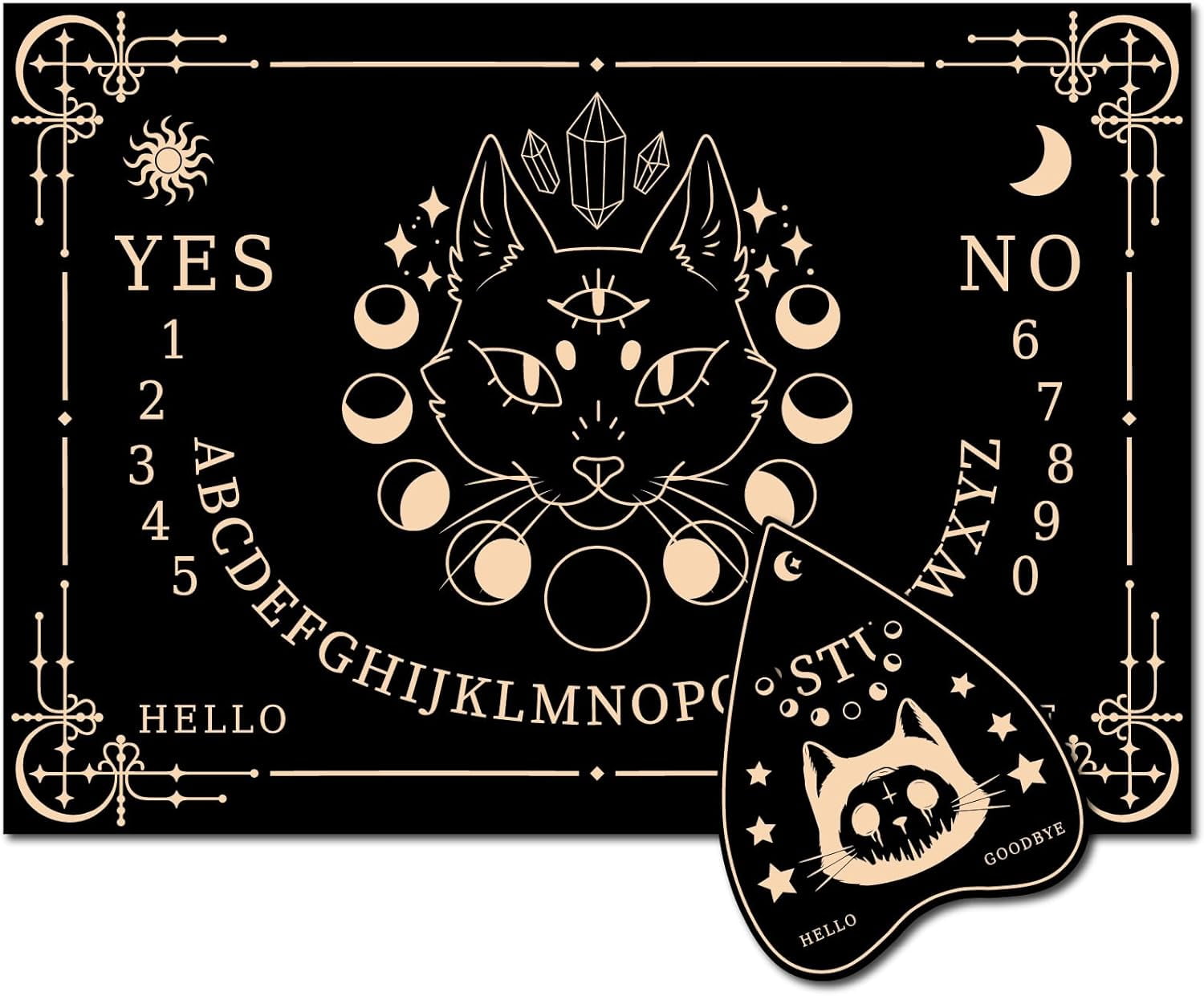Black Cat Wood Spirit Board Moon Phase Pendulum Board Kit Talking ...