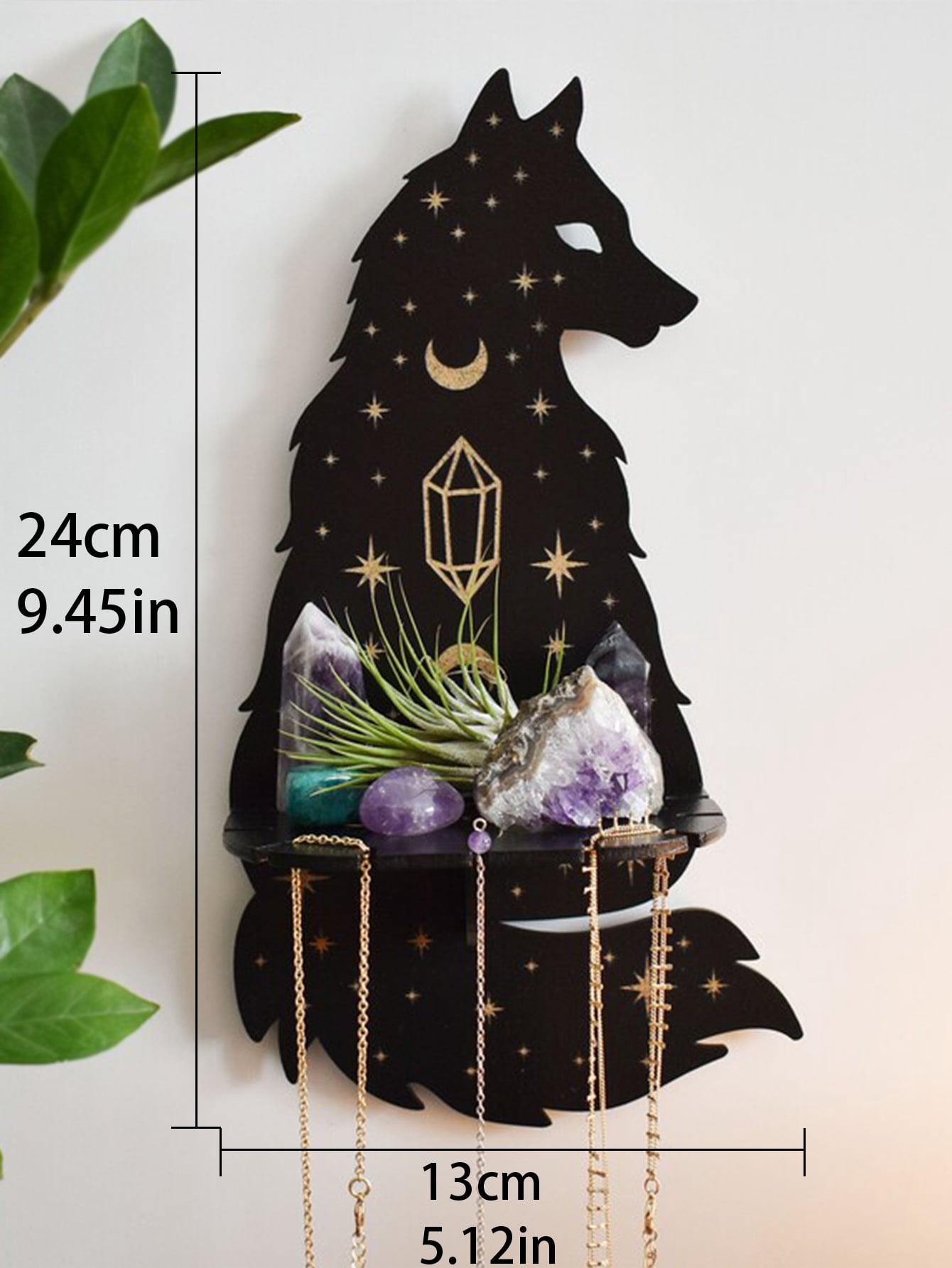 Black Cat Wooden Shelf Moon Phase Floating Shelf Chakra Crystal Holder ...