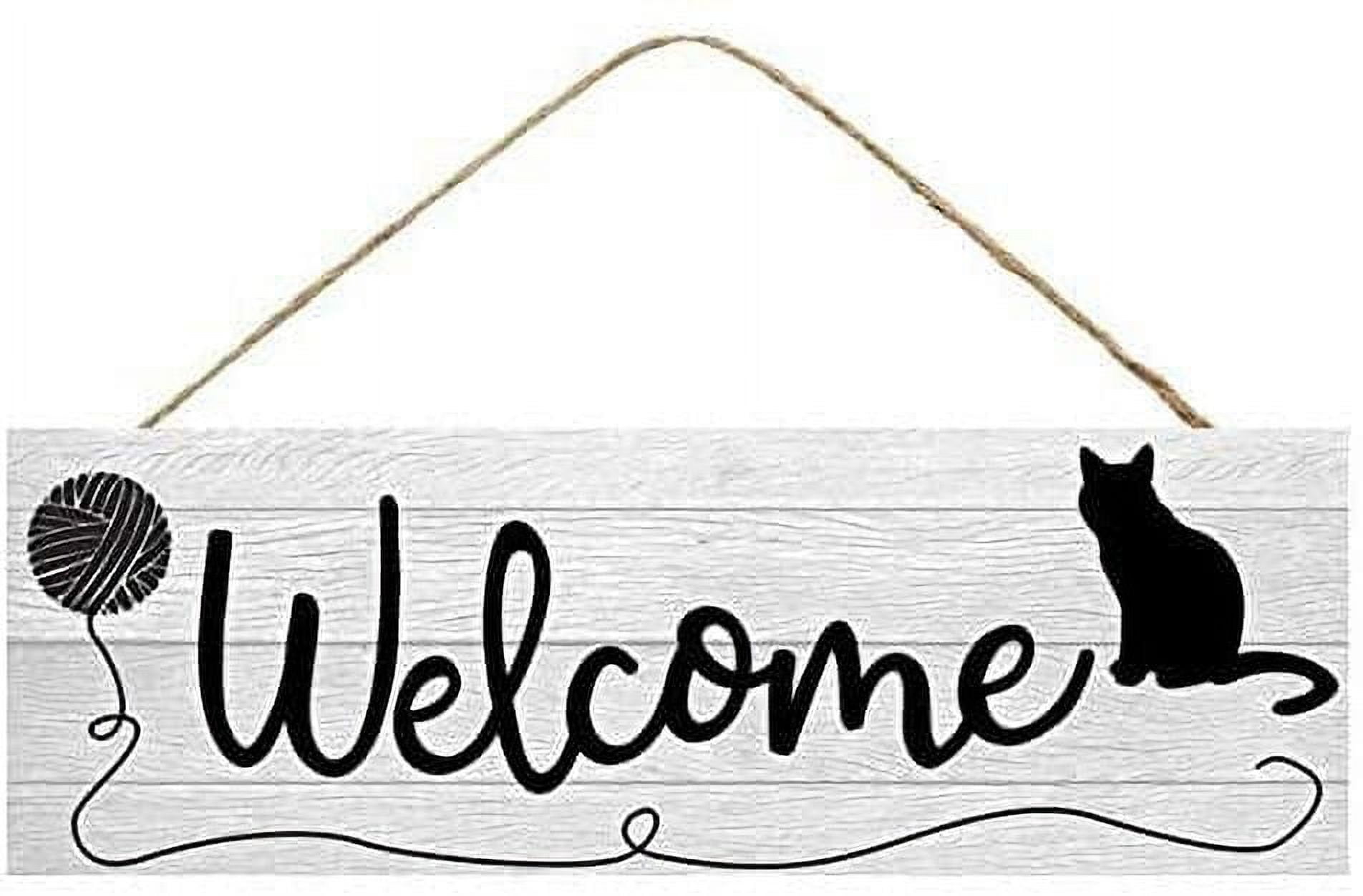 Black Cat Wooden Welcome Sign - 15" x 5", Cat Love Decoration, Wreath ...