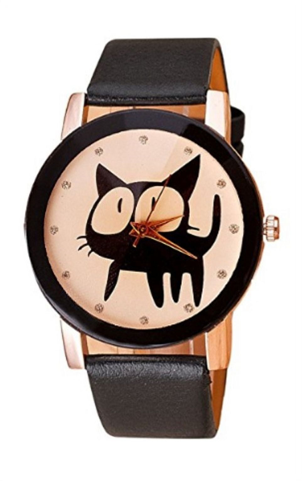 Black Cat Wristwatch Brown Face Dial Black Band Big Eyes Cat Woman ...