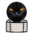 Black Cat With Yellow Eyes With Dark Background Set of 6 Ceramic ...