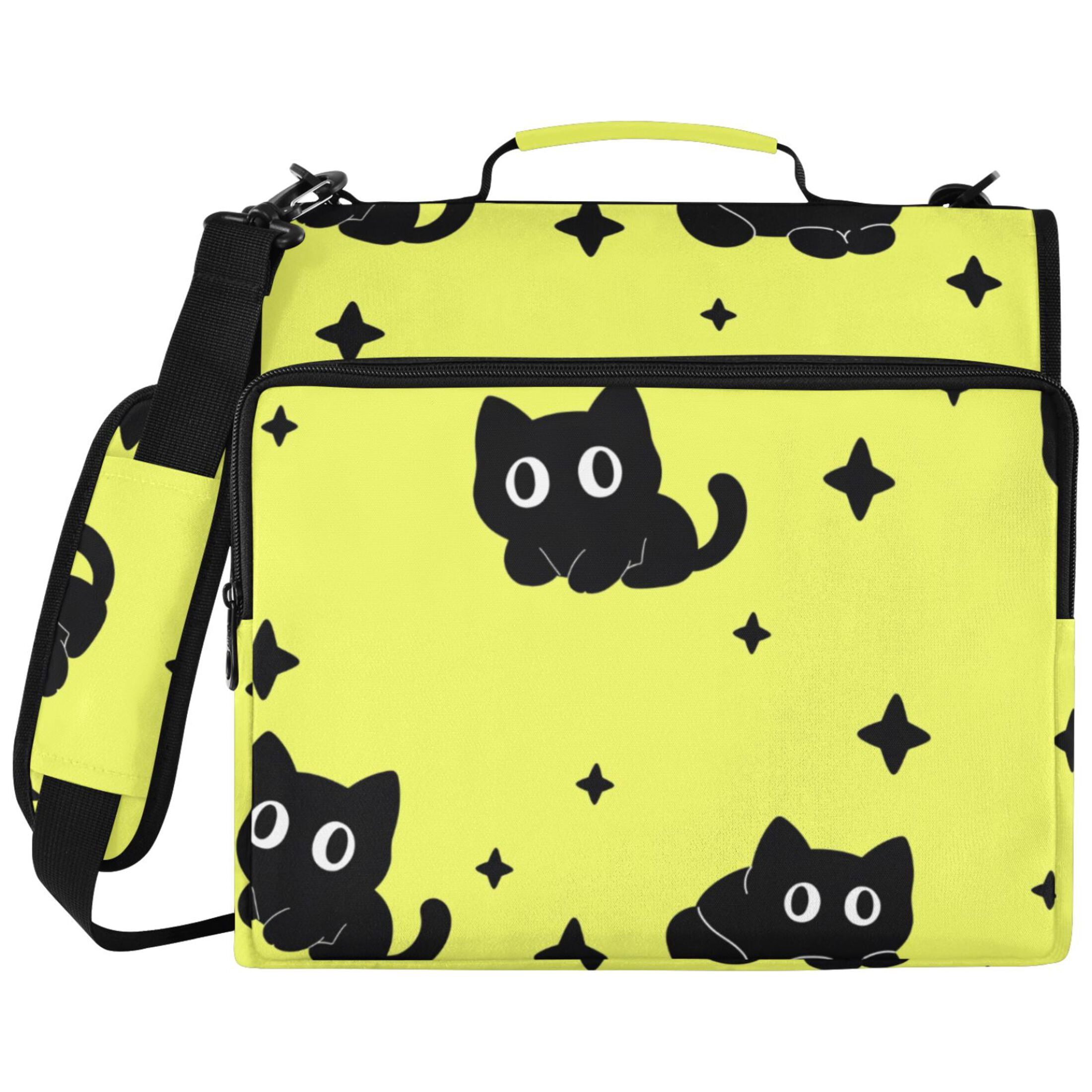 Black Cat Yellow Pattern 3 Ring Binder Bag Zipper Binder Organizer with ...