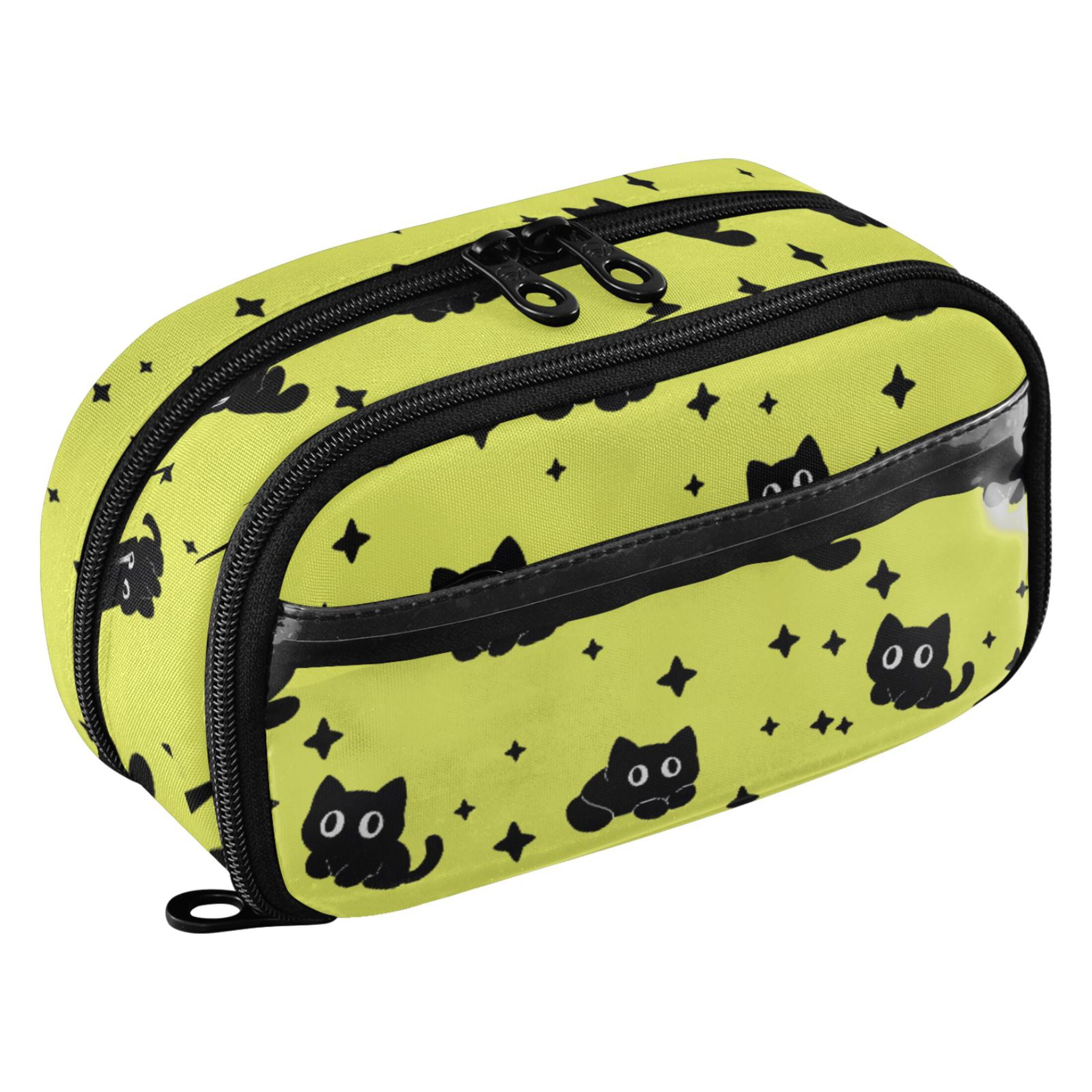 Black Cat Yellow Pattern PVC Pencil Case Water-Repellent Clear Window ...