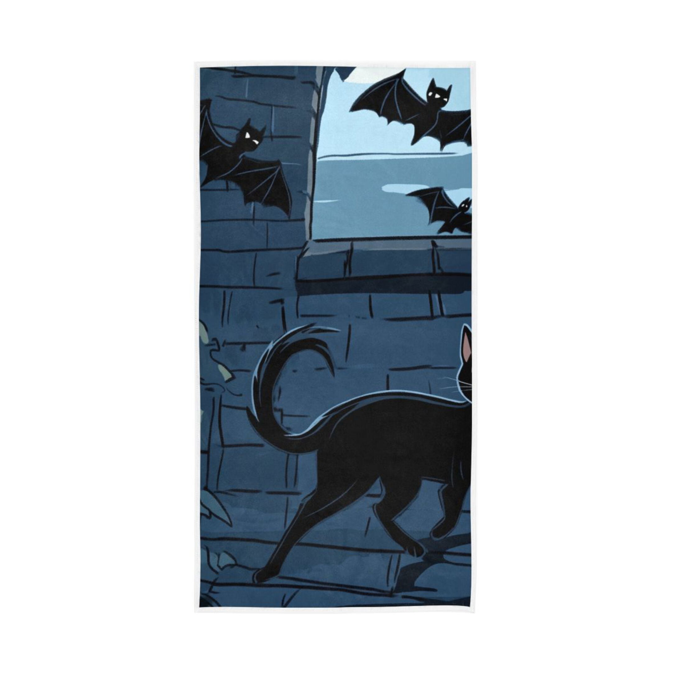 Black Cat and Bat Face Towel Absorbent Hand Towels Bath Sport Gym ...
