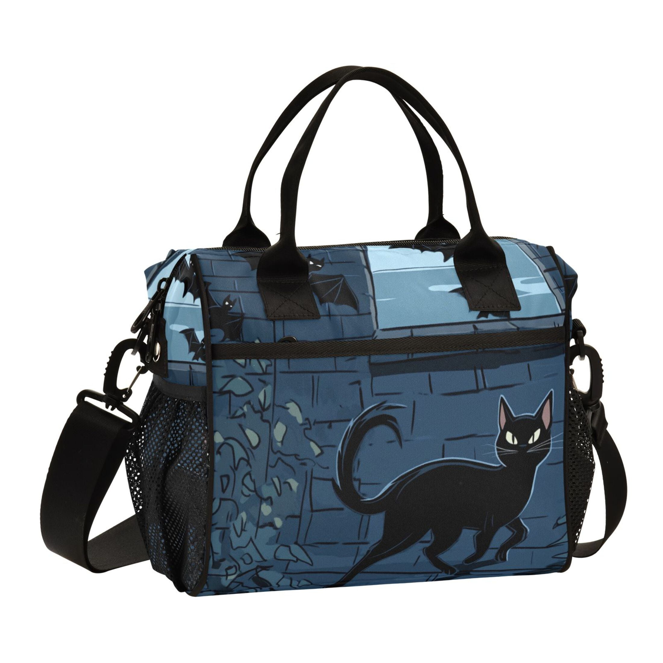 Black Cat and Bat Insulated Lunch Bag for Women Portable Lunch Box for ...