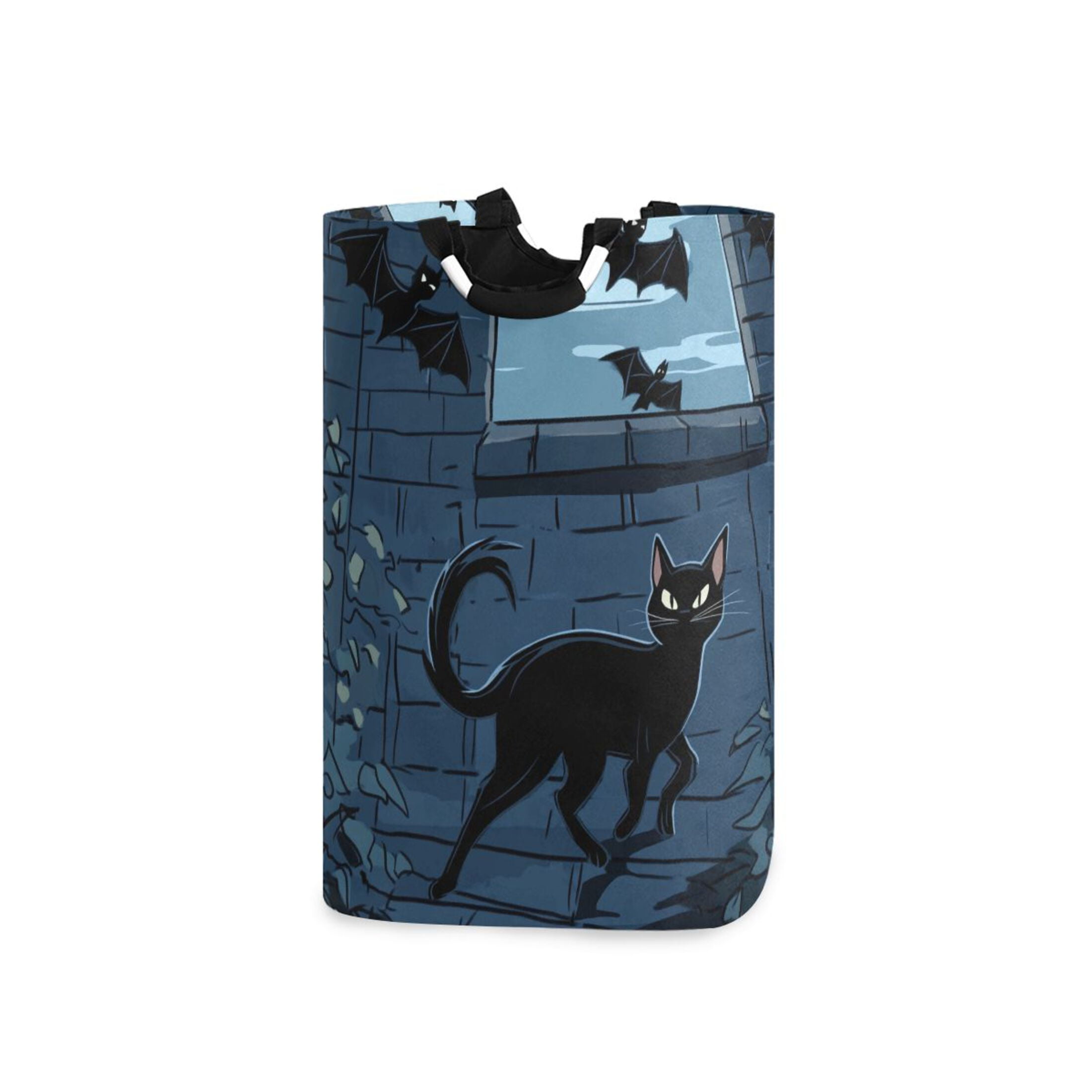 Black Cat and Bat Laundry Basket with Handles 50L Collapsible Laundry ...