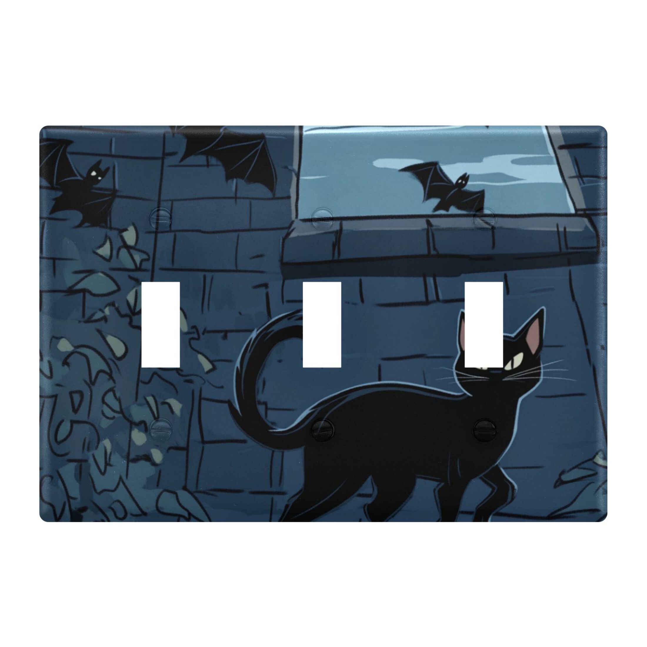 Black Cat and Bat Light Switch Cover Decorative 3 Gang Wall Plate ...