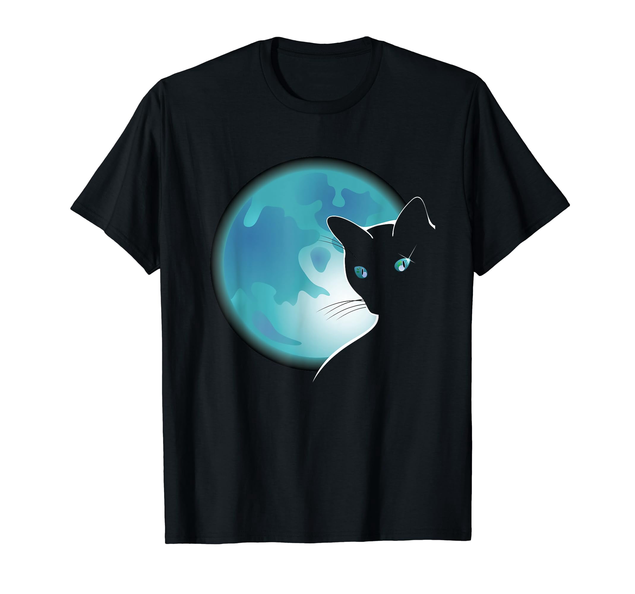 Black Cat and Blue Moon Graphic Novelty Design T-Shirt for Unique Style ...