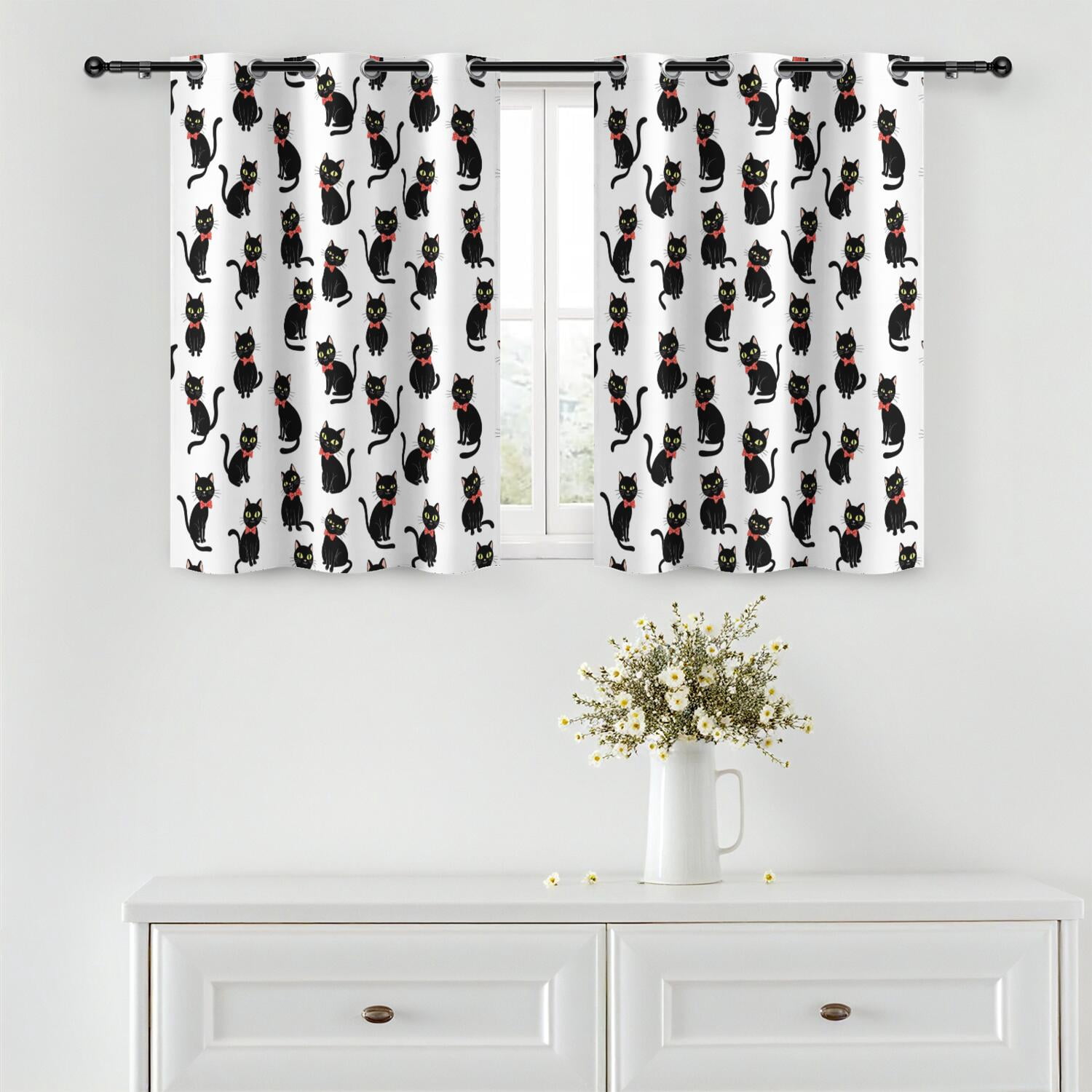 Black Cat and Bowtie White Pattern Blackout Curtains,Triple Weaved ...