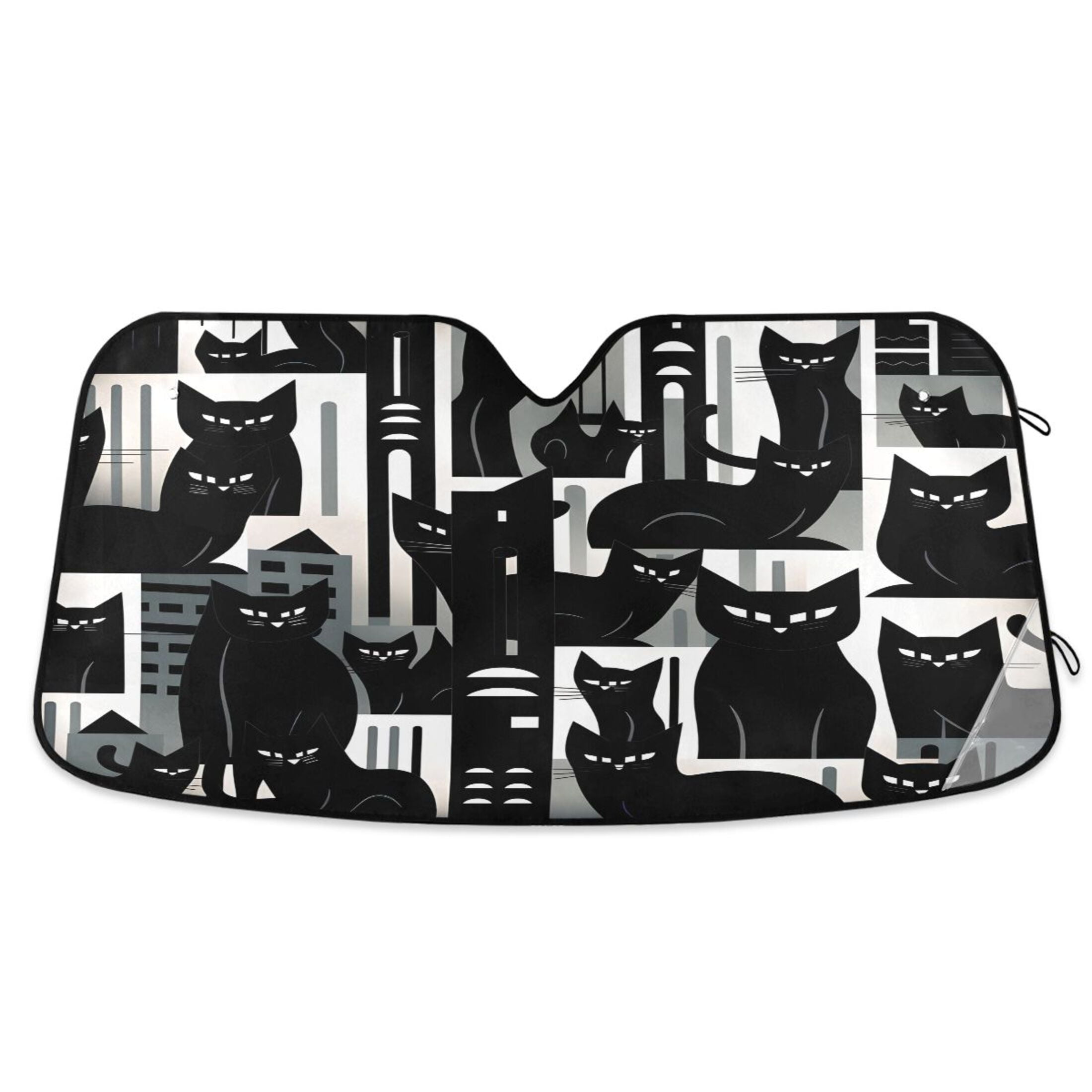 Black Cat and Building Car Windshield Sun Shade Foldable Car Front ...