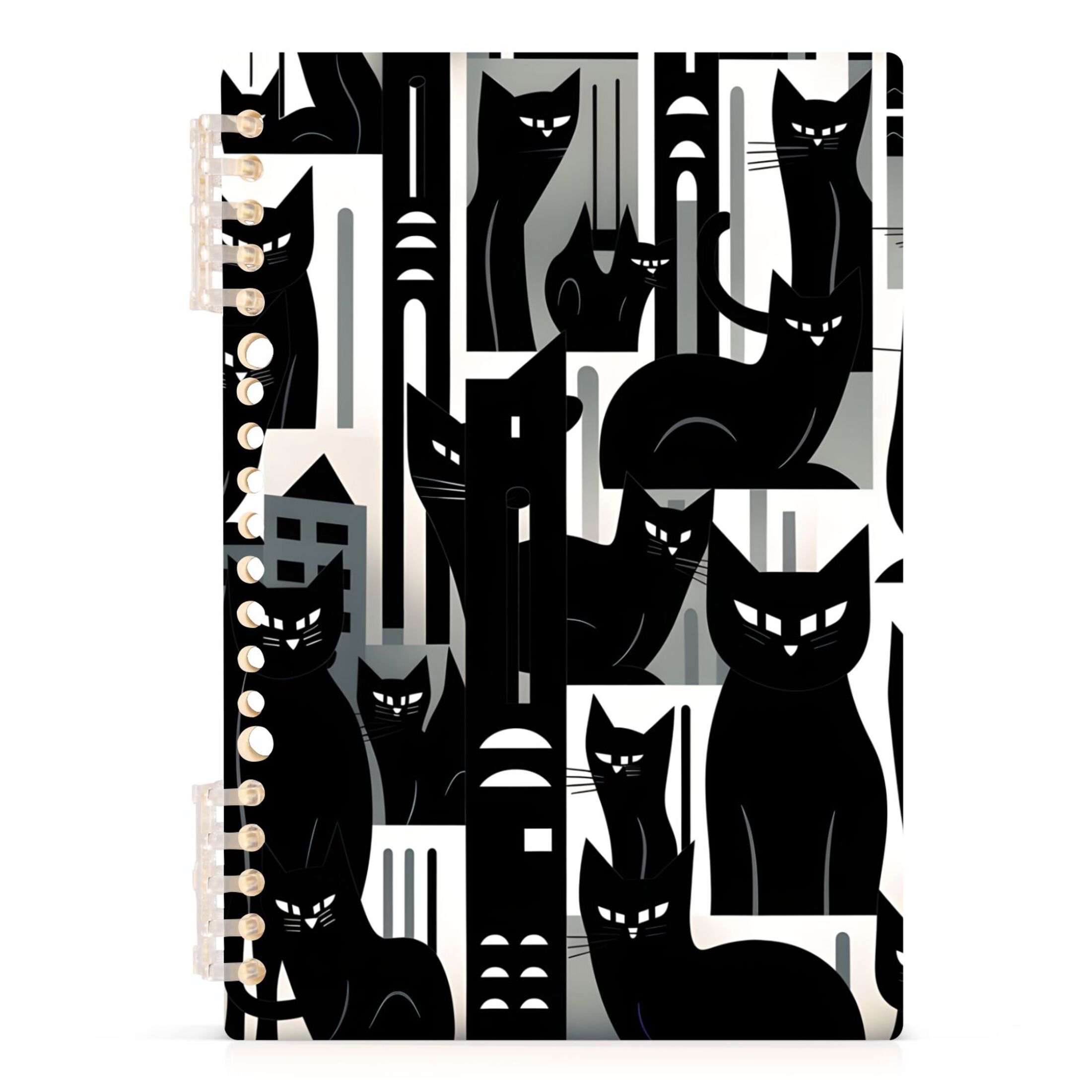 Black Cat and Building Spiral Notebooks 60 Sheets 120 Pages A5 Journal ...