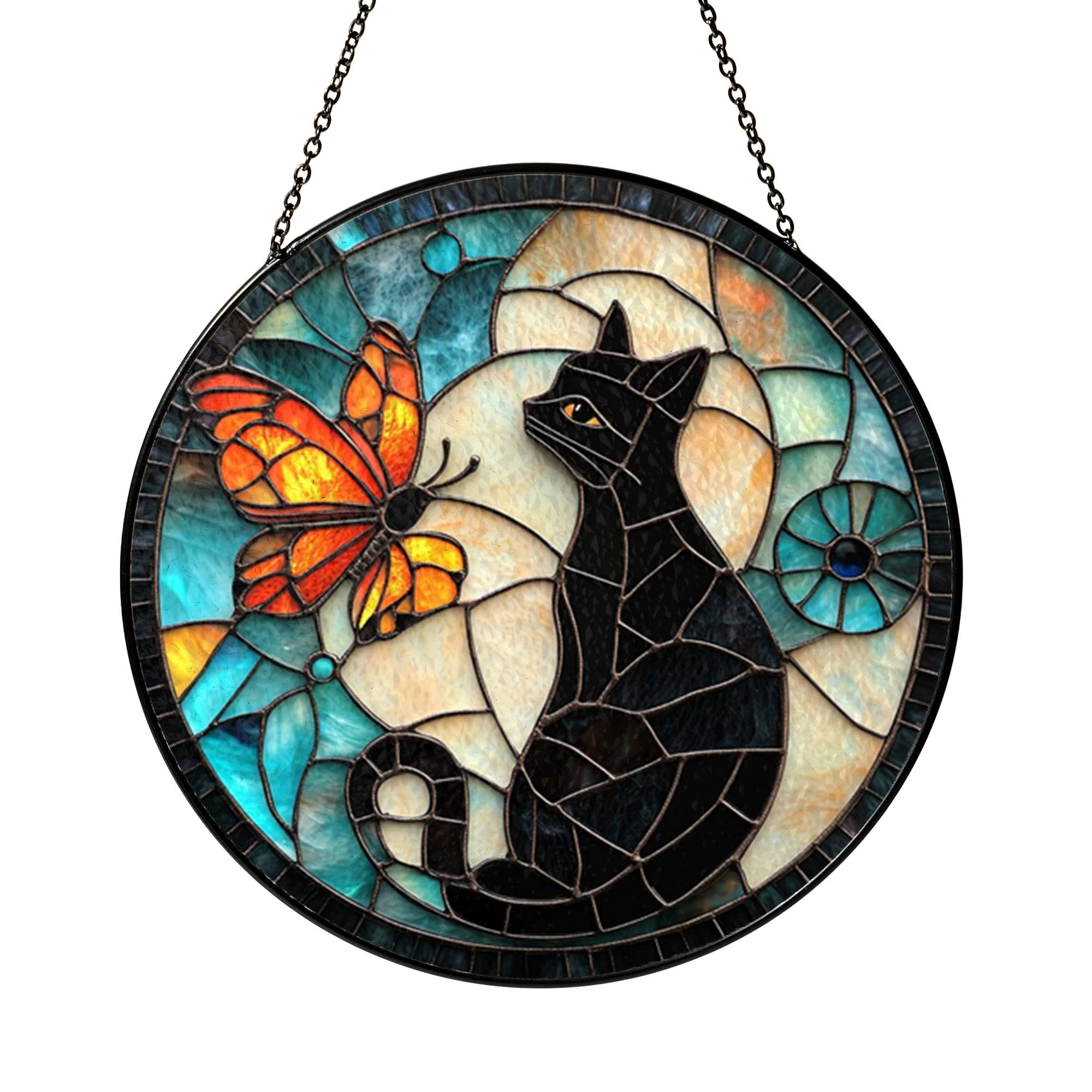 Black Cat and Butterfly Stained Glass Suncatcher – Decorative Window ...