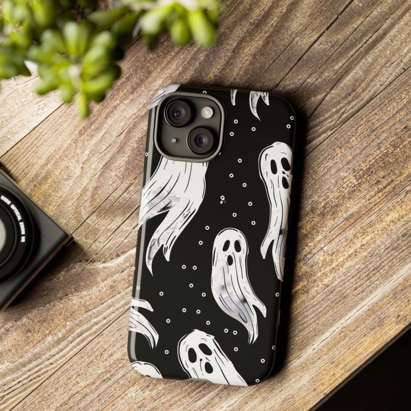 Black Cat and Ghost Goth Vibe Fall Phone Case for iPhone 12 to 17 ...