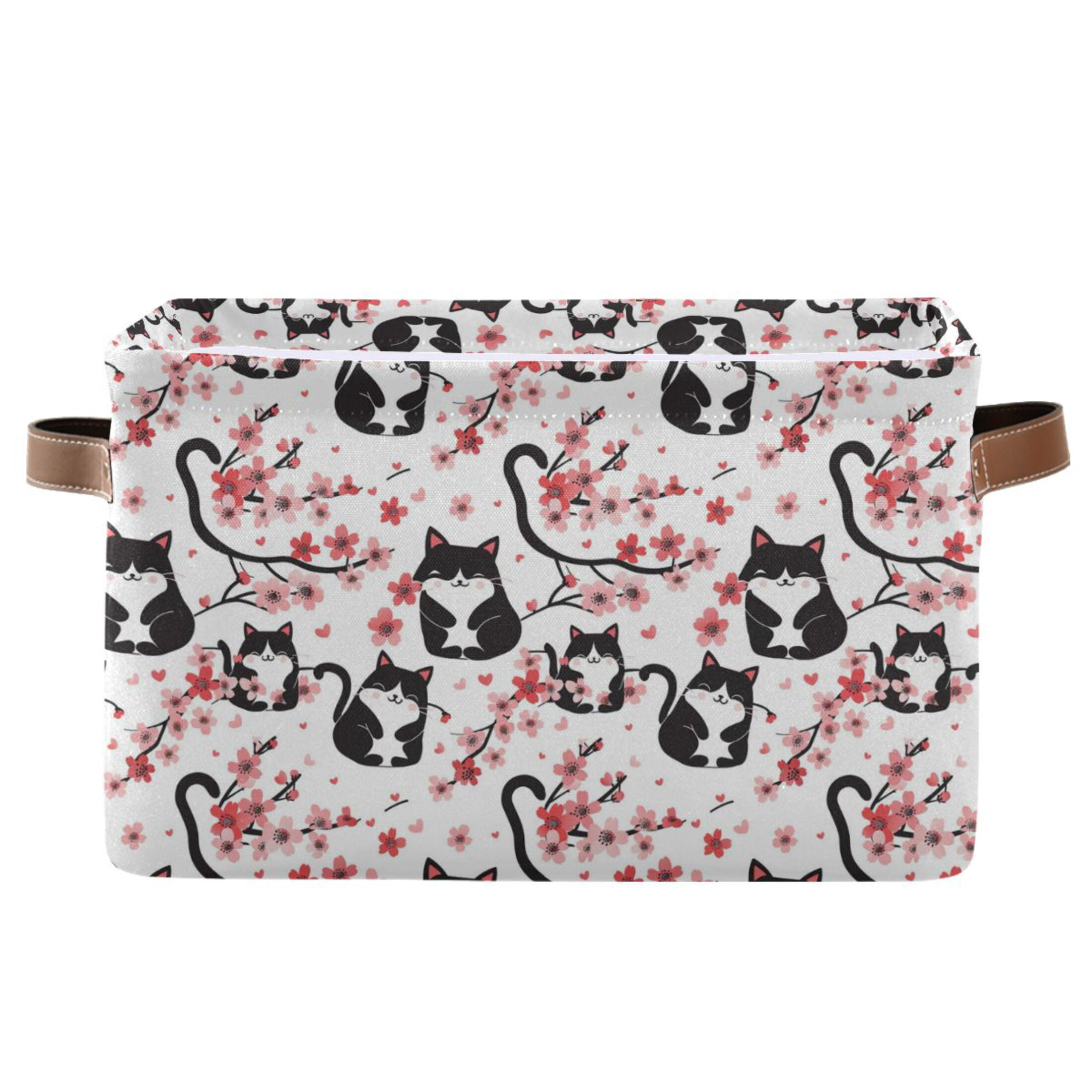 Black Cat and Oriental Cherry Storage Bins with Handle Fabric Organizer ...