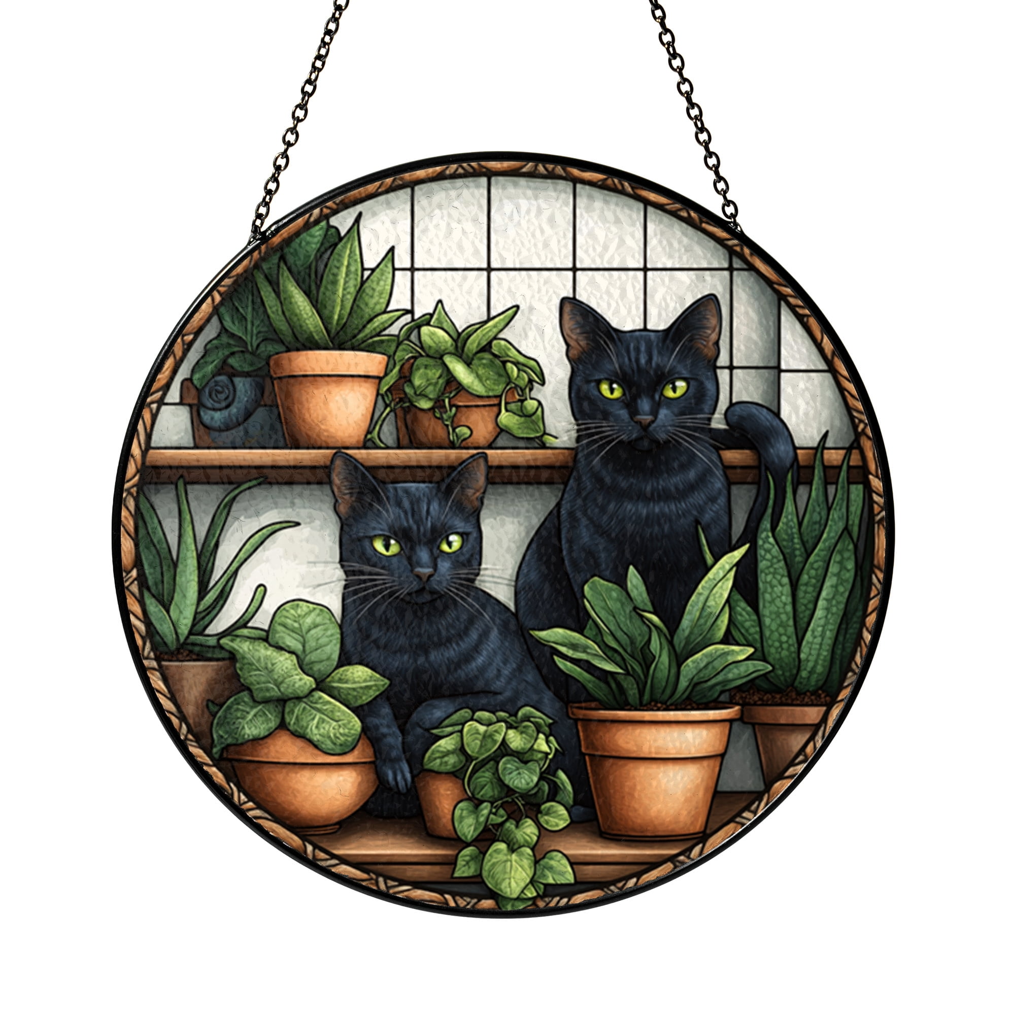 Black Cat and Plants Sun Catcher Glass Window Hanging Home Decor ...