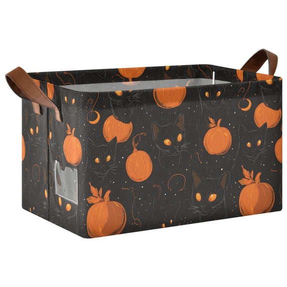 Black Cat and Pumpkin Collapsible Storage Bin Open Home Shelf Basket ...