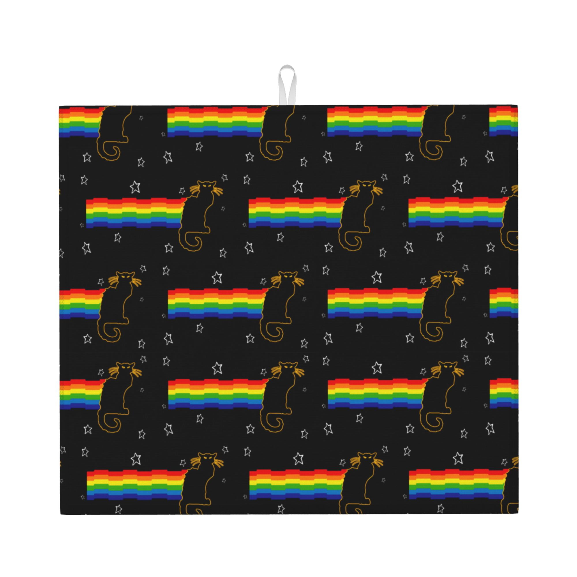 Black Cat and Rainbow Microfiber Kitchen Counter Mat,Dish Drying Pad ...