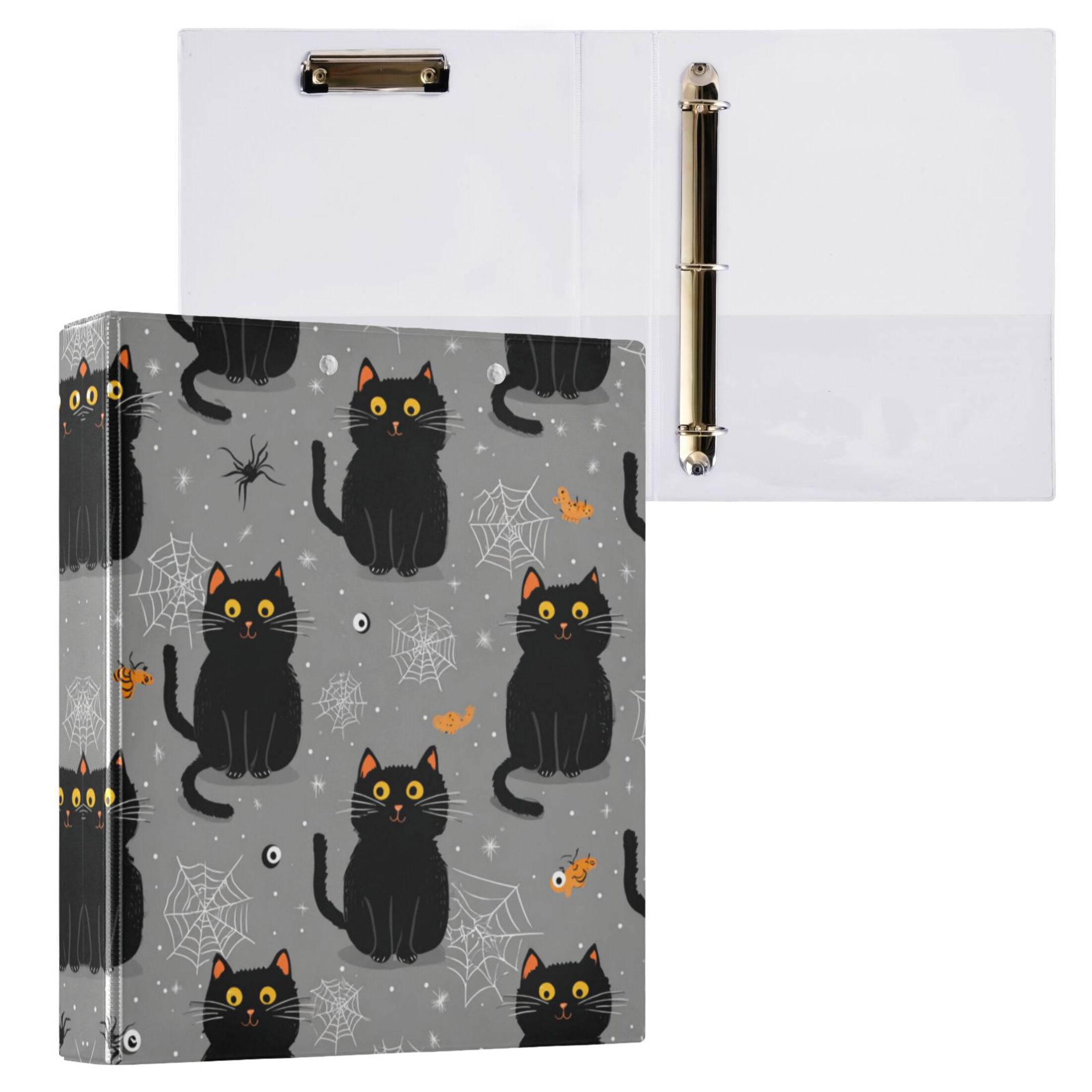 Black Cat and Spider Web 3 Ring Hardcover Binders 1.5in Round Rings for ...