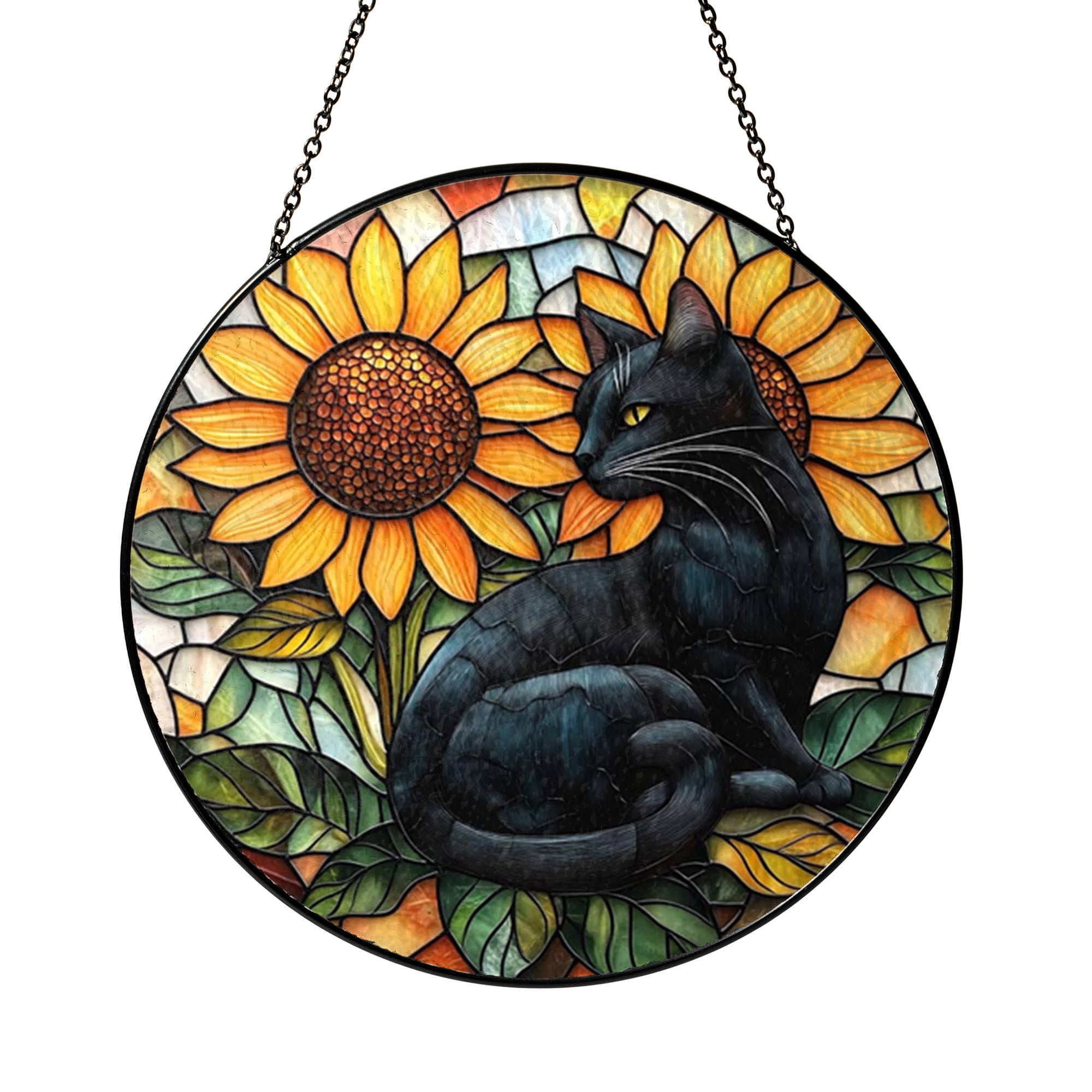 Black Cat and Sunflower Stained Glass Suncatcher – Animal Window Art ...