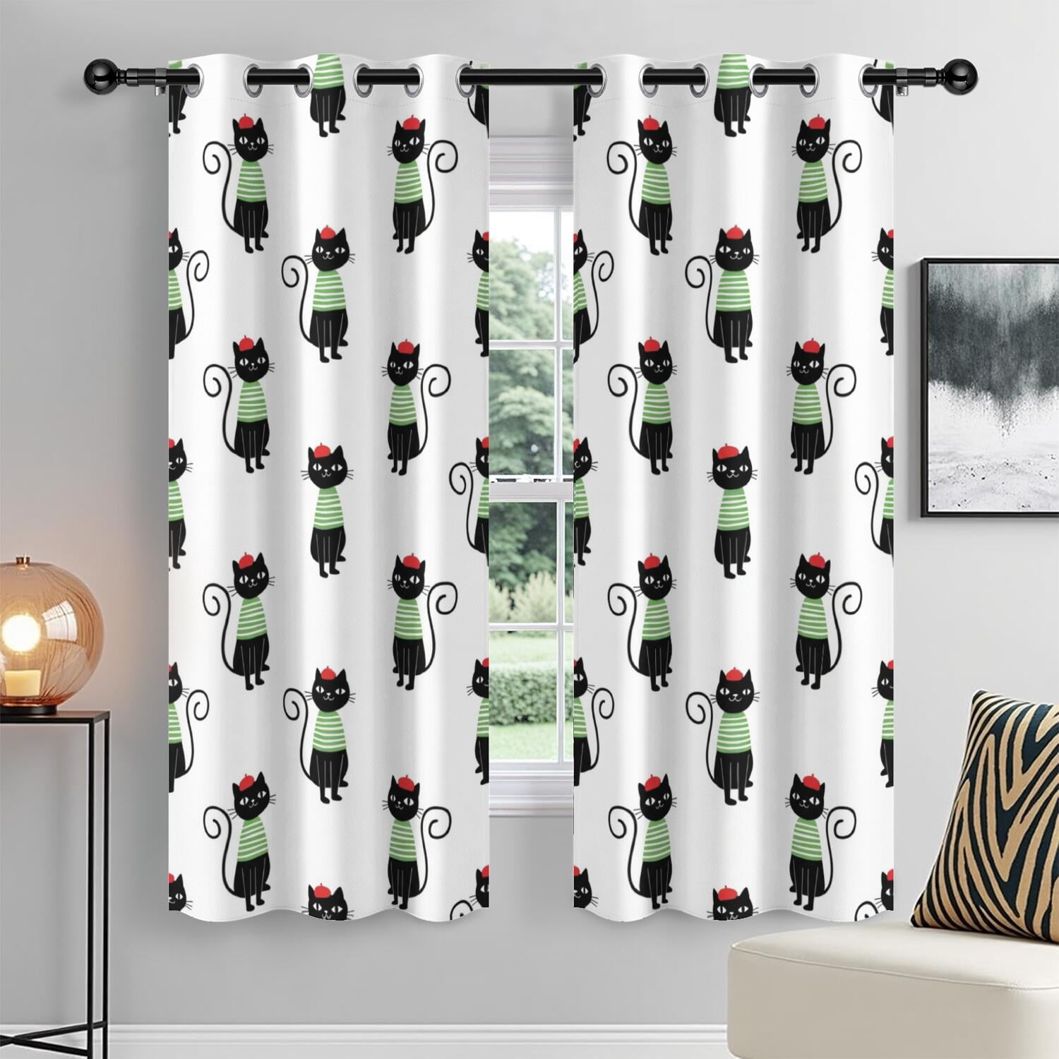 Black Cat and Sweater White Pattern Blackout Curtains,Triple Weaved ...