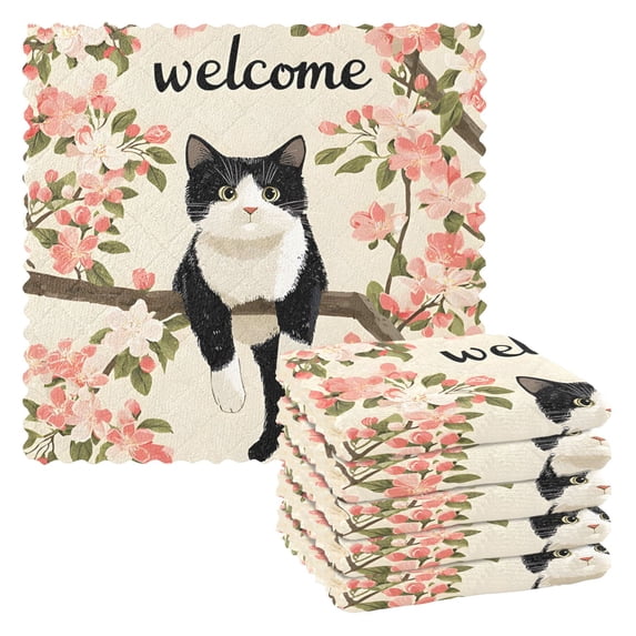 Black Cat and Tree Kitchen Cloth Dish Towels for Drying Washing ...